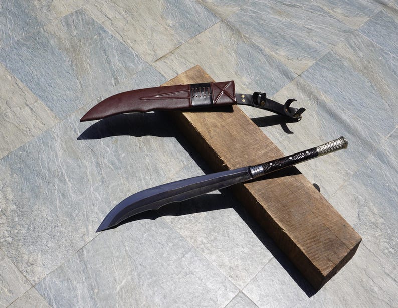 19-inch Hand-engraved Dao Machete Sword With Leather Sheath Sharp ...