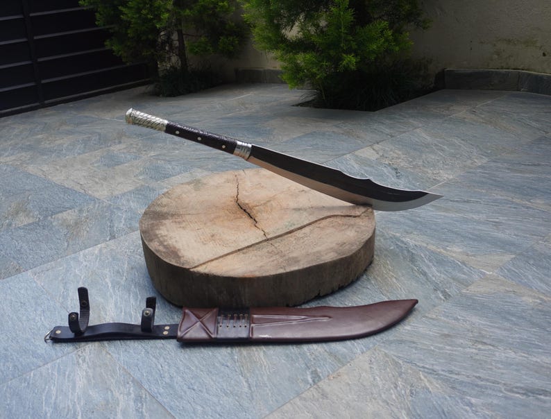 19-inch Hand-engraved Dao Machete Sword With Leather Sheath Sharp ...
