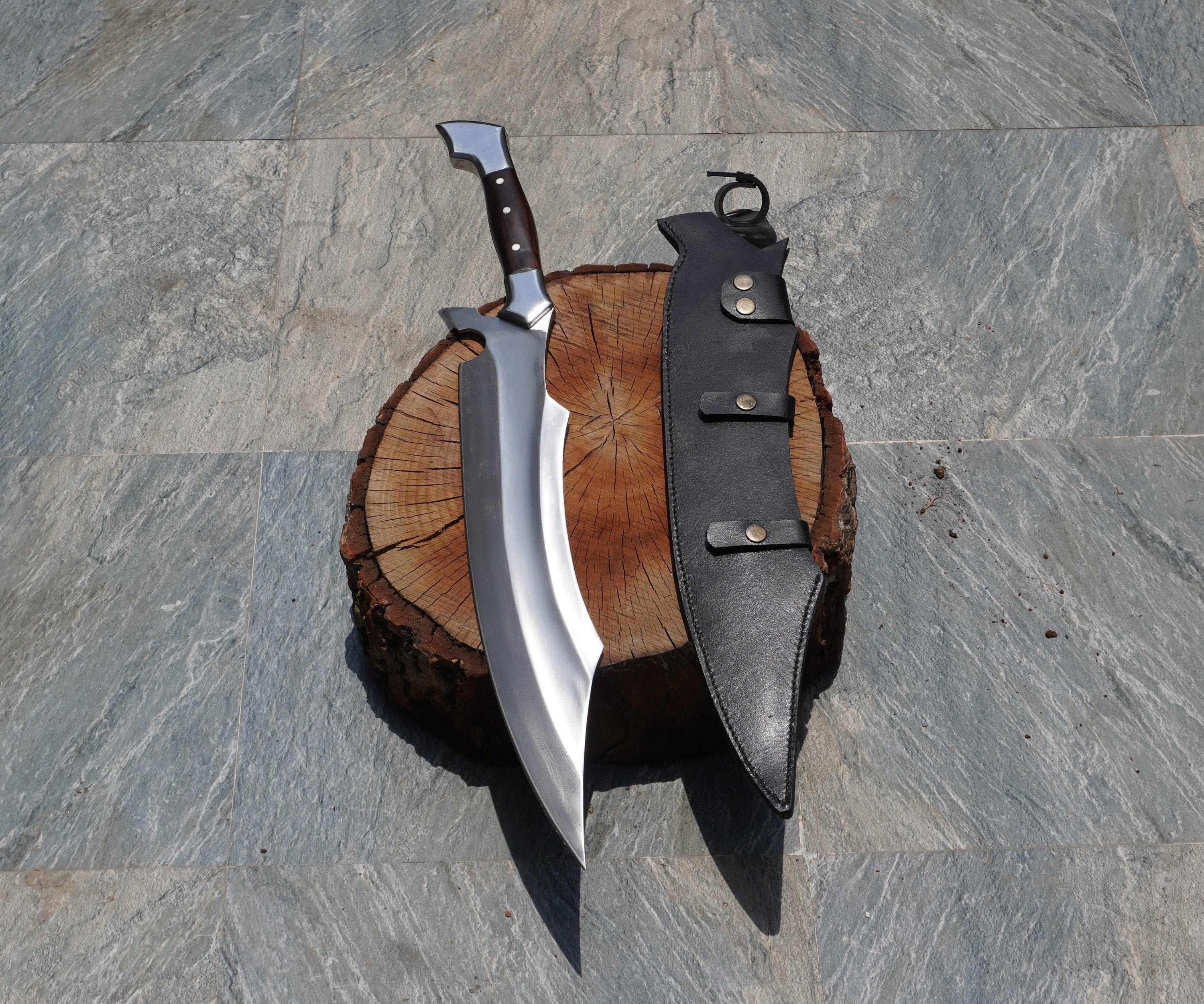28" Hand-forged Engraved Machete With Carbon Sheath, Hunting Machete ...