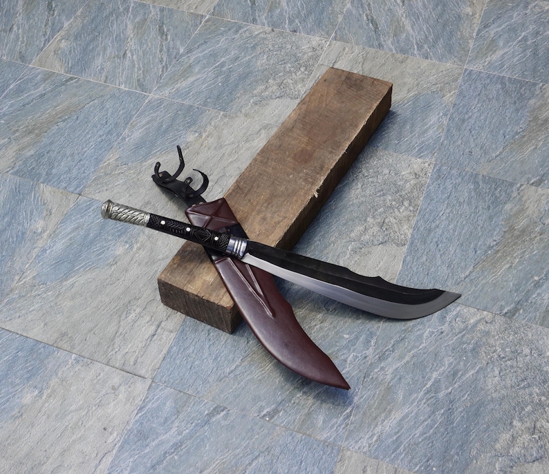 19-inch Hand-engraved Dao Machete Sword With Leather Sheath Sharp ...