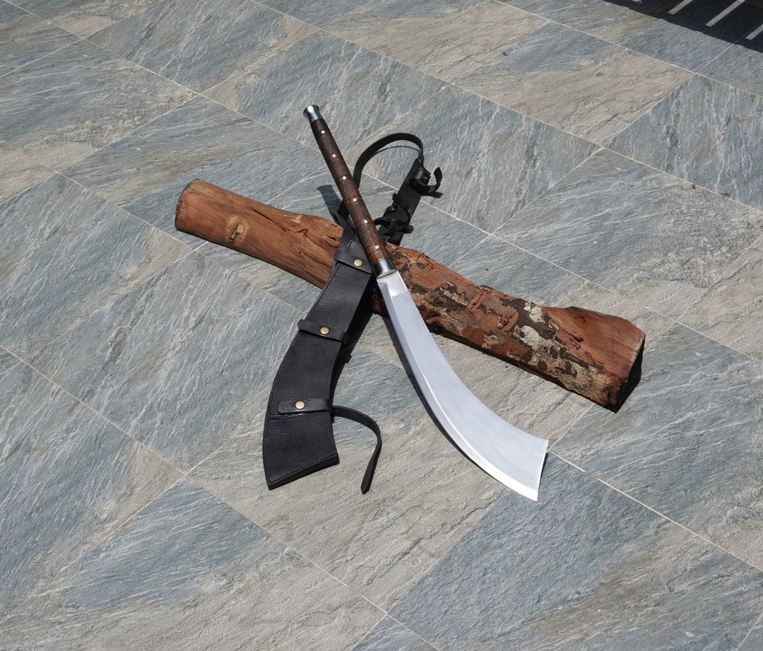 35.5" Hand-forged Long Handle Machete With Leather Sheath, Ready to Use ...