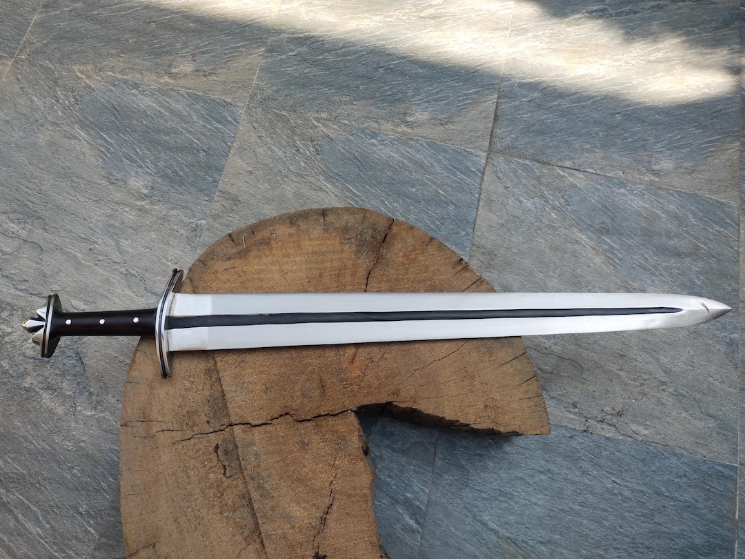 Hand Forged Carbon Steel Double Edged Sword, Leather Sheath ...