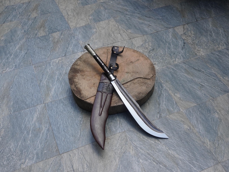 19-inch Hand-engraved Dao Machete Sword With Leather Sheath Sharp ...