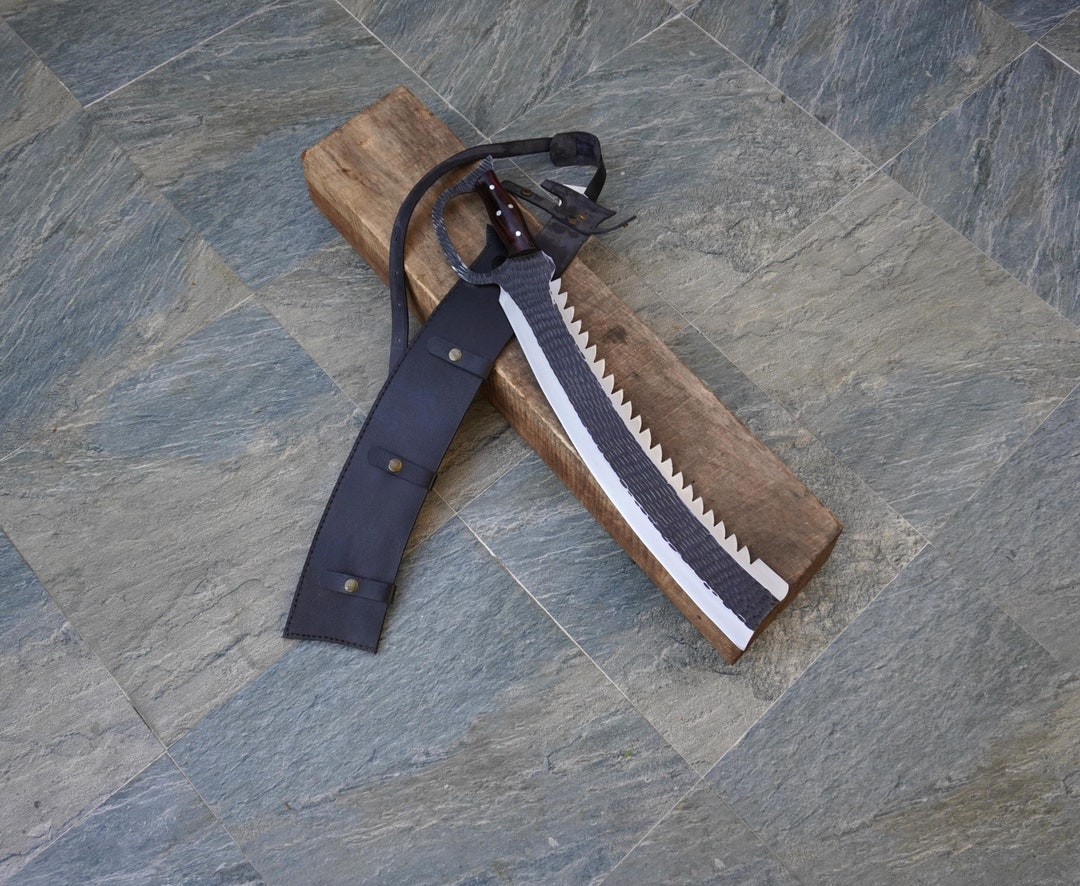 25.9" Hand-forged Carbon Steel Machete With Sawtooth Back and Leather ...