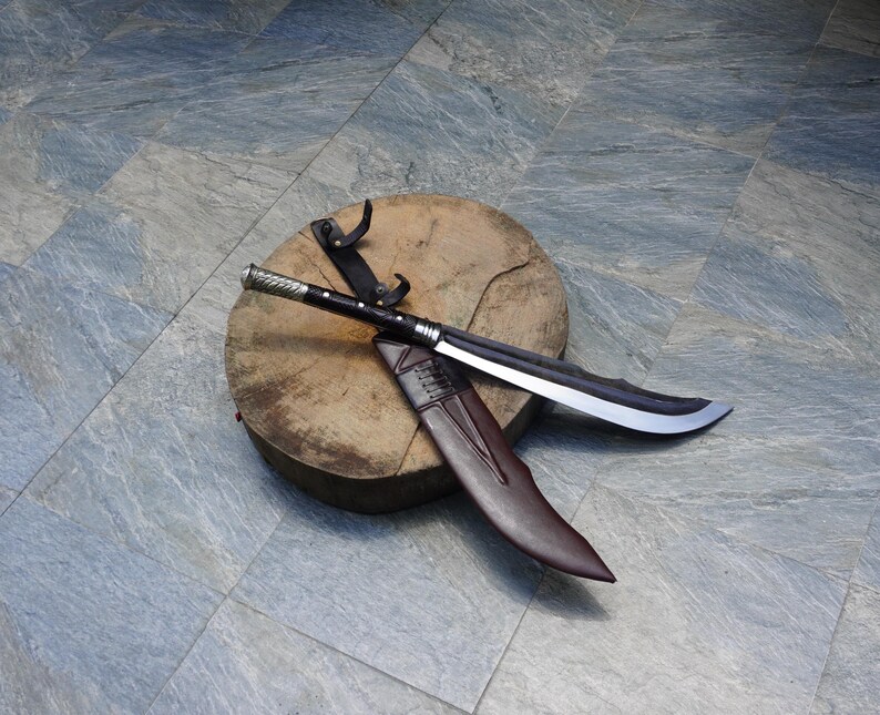 19-inch Hand-engraved Dao Machete Sword With Leather Sheath Sharp ...