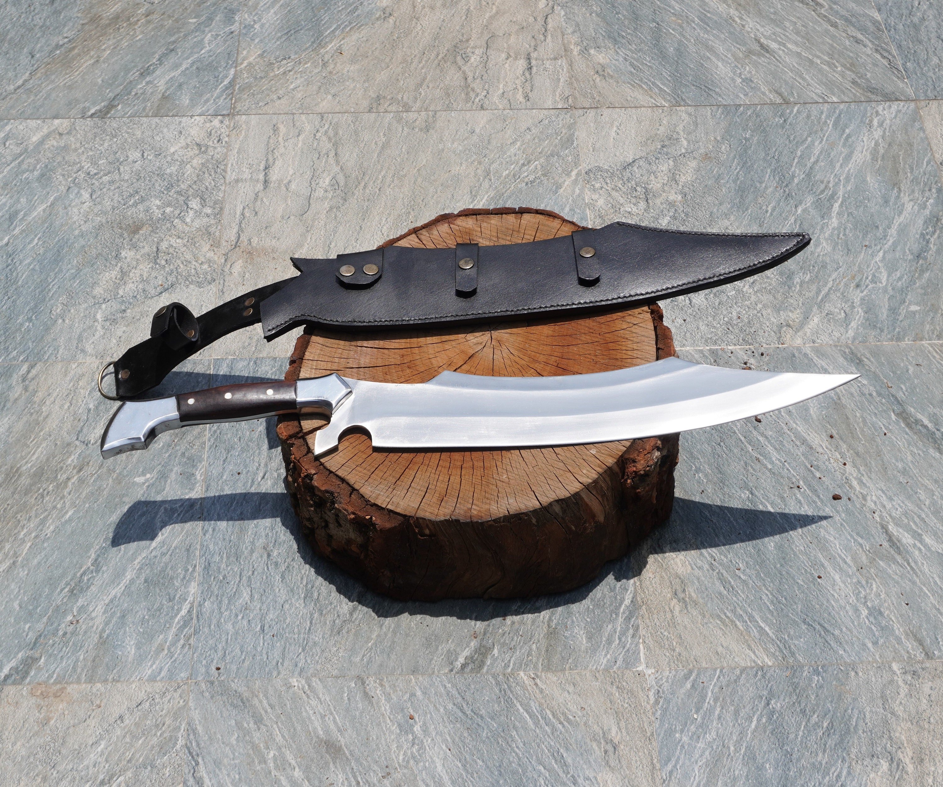 28" Hand-forged Engraved Machete With Carbon Sheath, Hunting Machete ...