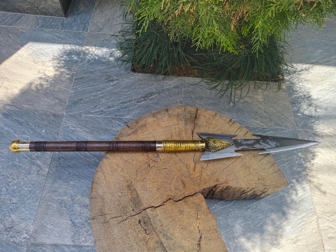 44" Hand Forged Carbon Steel Spear With Leather Sheath, Bowie Spear ...