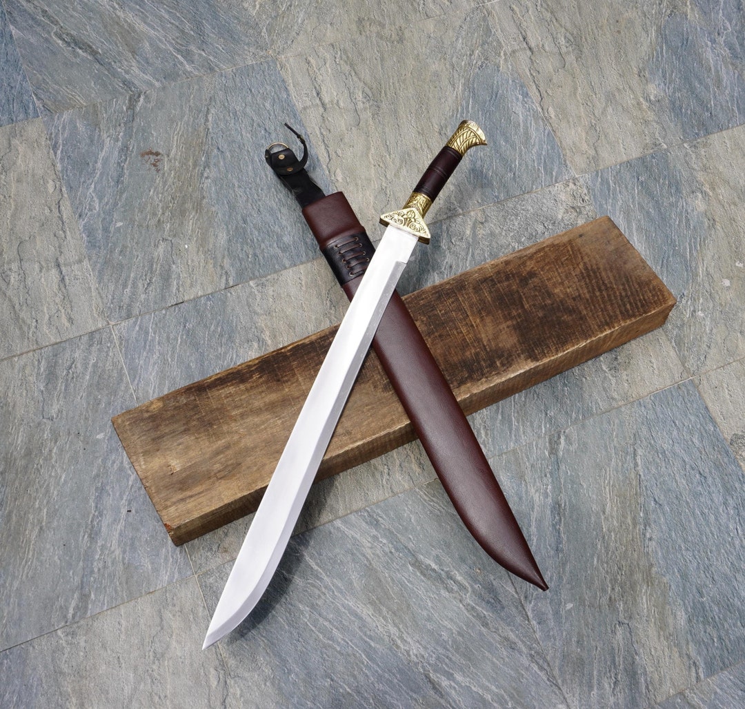 Hand-forged Carbon Steel Nepalese Sword, Leather Sheath, Viking ...