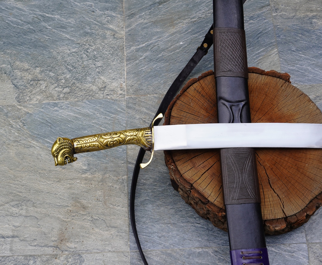 Handcrafted Royal Viking Sword: Brass Handle, Leather Sheath (45.5") - Etsy