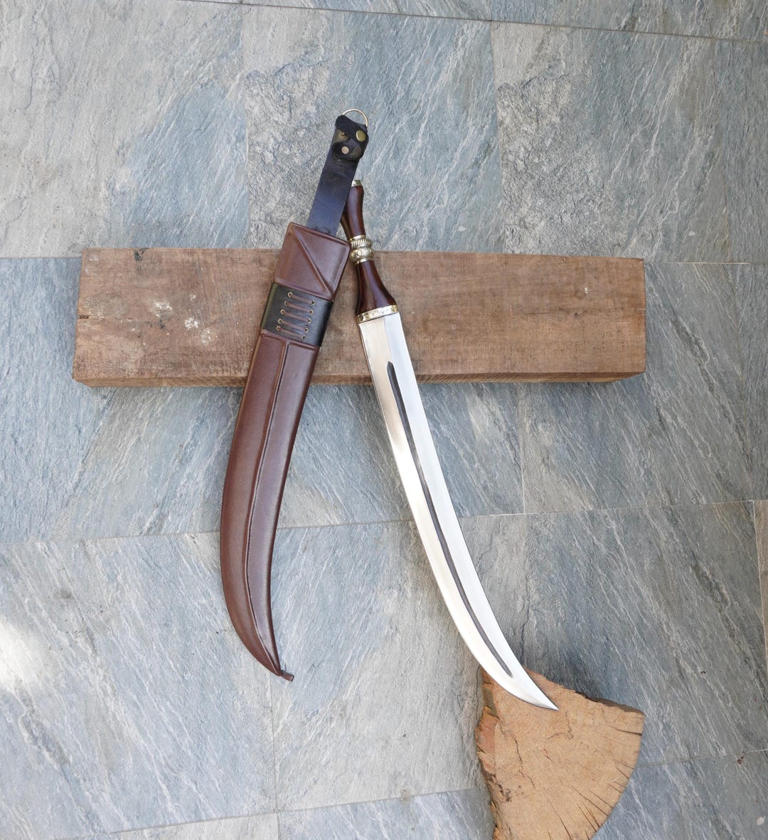 30.5 Inch Hand-forged Curved Machete With Ornate Brass Detailing and ...