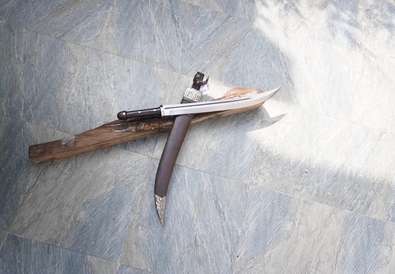 Hand Forged Nepalese Scimitar Sword, Carbon Steel Blade, Leather Sheath ...