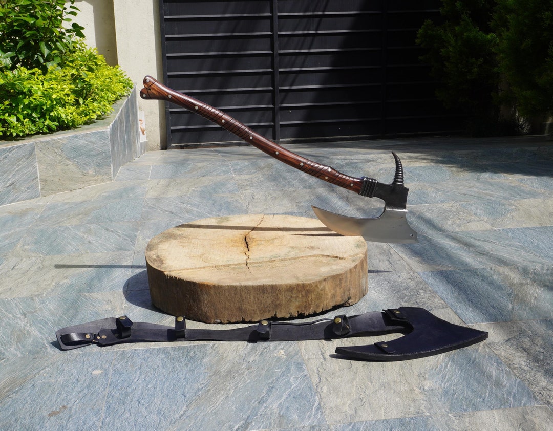 30 Inch Hand-engraved Carbon Steel Viking Axe With Wood Handle ...