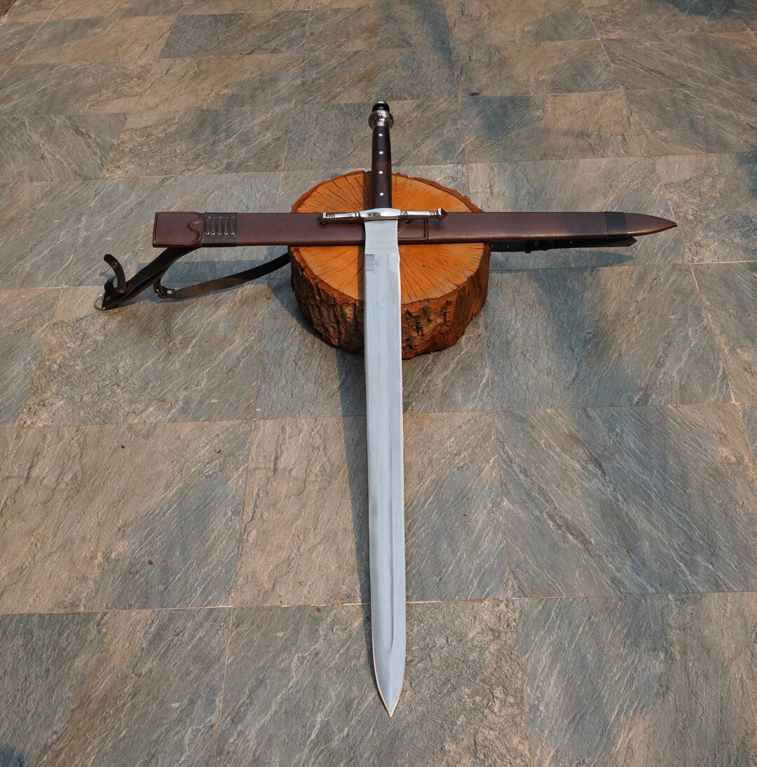 48.7 " Double Edged Hand-forged Carbon Steel Viking Sword With Leather ...