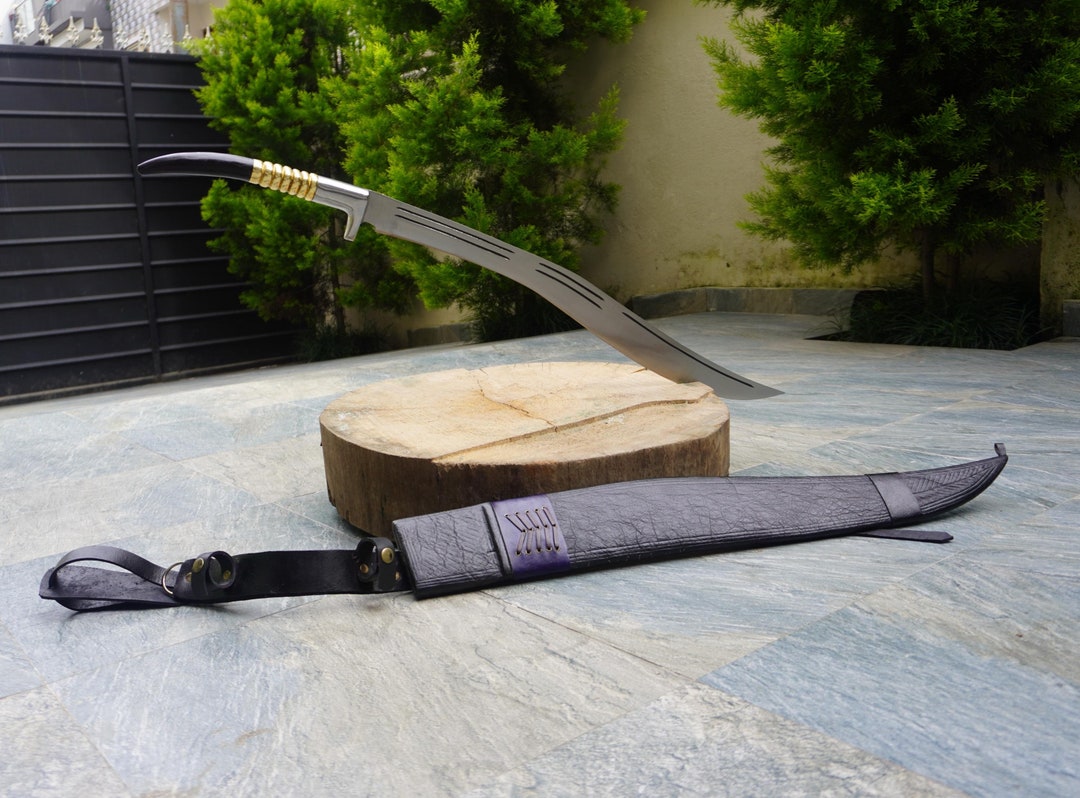 29 Inch Hand-forged Curved Blade Scimitar Sword With Brass-wrapped ...