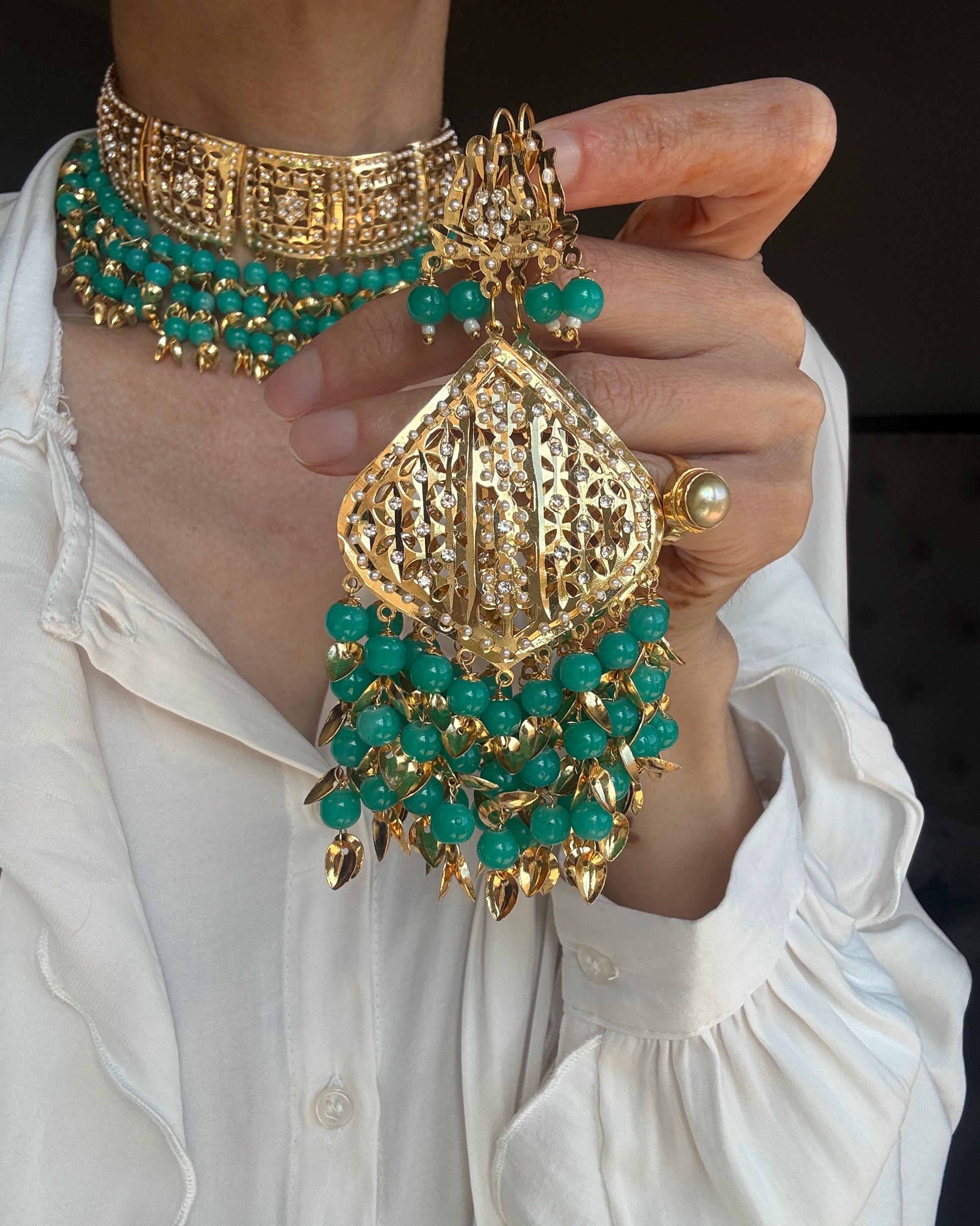 Heritage Pipal Patti Necklace Set | Gold Plated | Pearls & Stone Beads ...