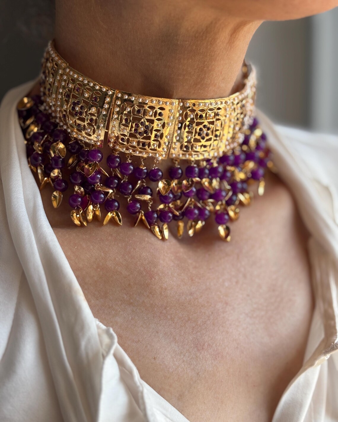 Heritage Pipal Patti Necklace Set | Gold Plated | Pearls & Stone Beads ...