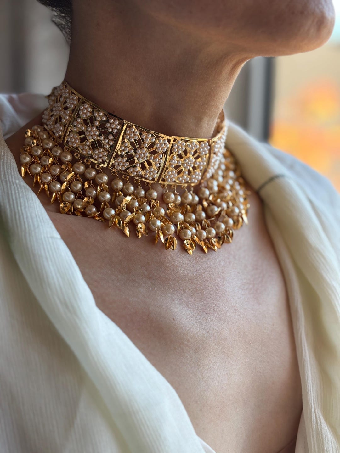 Heritage Pipal Patti Necklace Set | Gold Plated | Pearls & Stone Beads ...