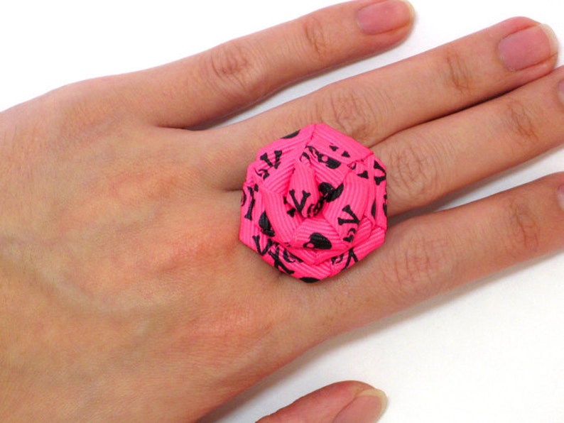 Pink Skull N Bones Rose Ring - Etsy