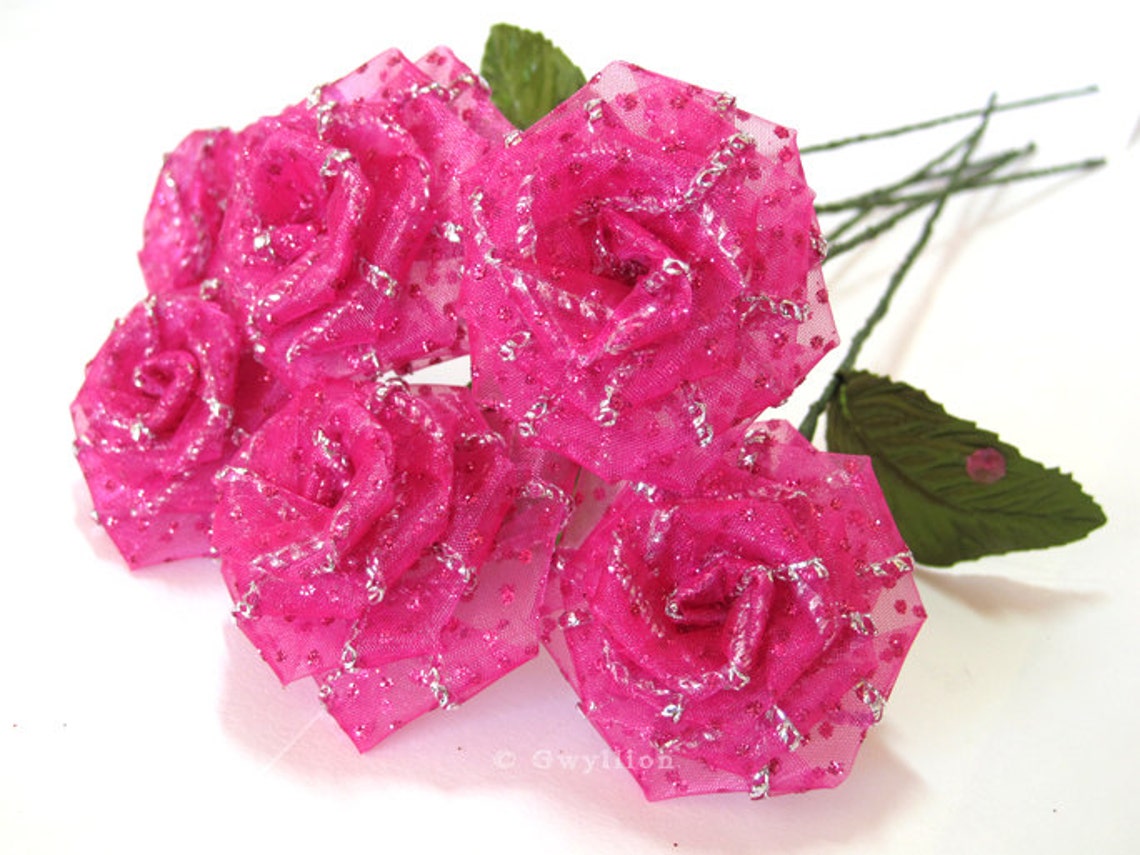 Bright Pink Glitter Rose Bouquet - Etsy