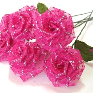 Bright Pink Glitter Rose Bouquet - Etsy
