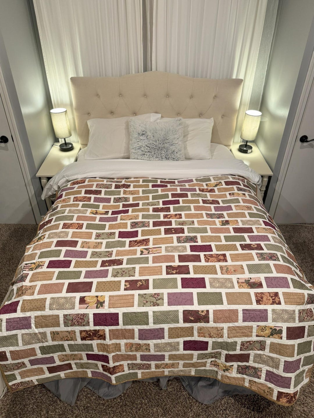 Handmade Quilt Vintage Cottage Farmhouse Patchwork Quilt in Neutral ...