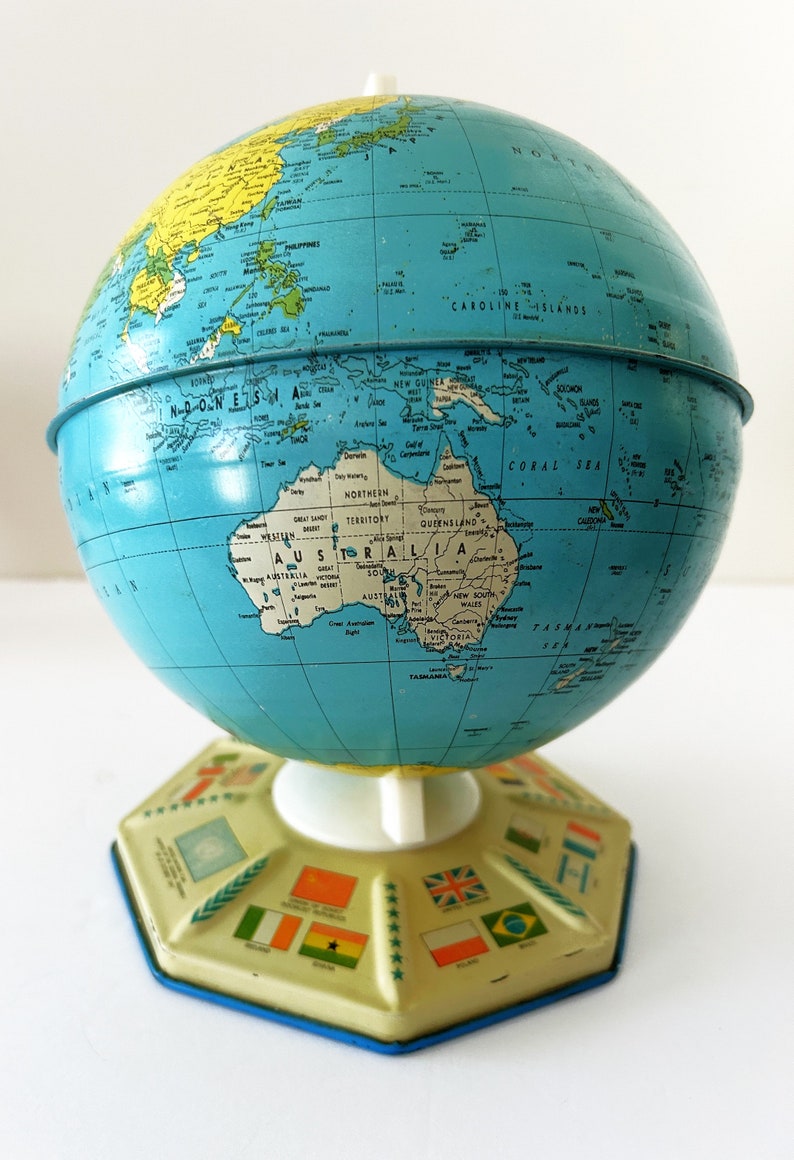 Vintage Tin Globe J. Chen Co. Country Flags - Etsy