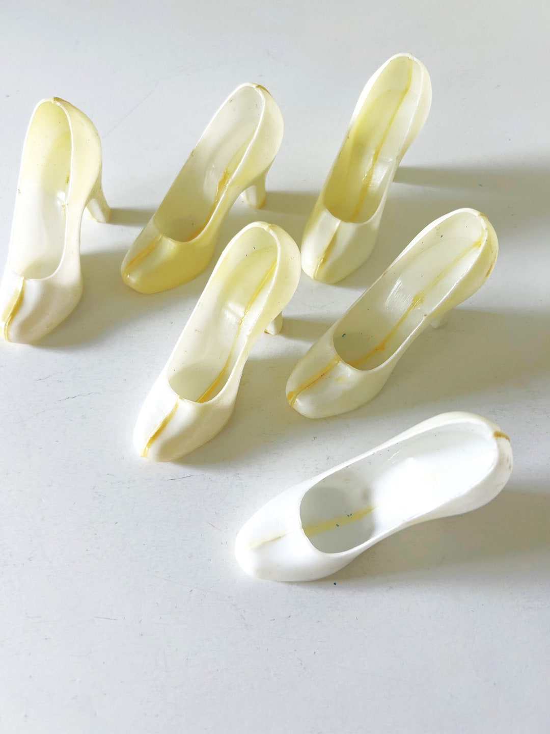 Vintage Small White Plastic High Heeled Shoes Set of 6 - Etsy