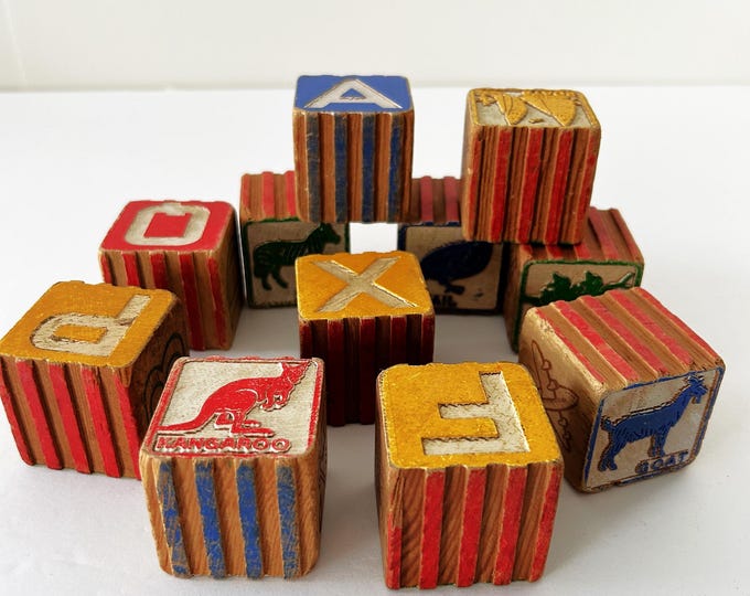 Vintage Children's Wooden Blocks Set of 11 - Etsy