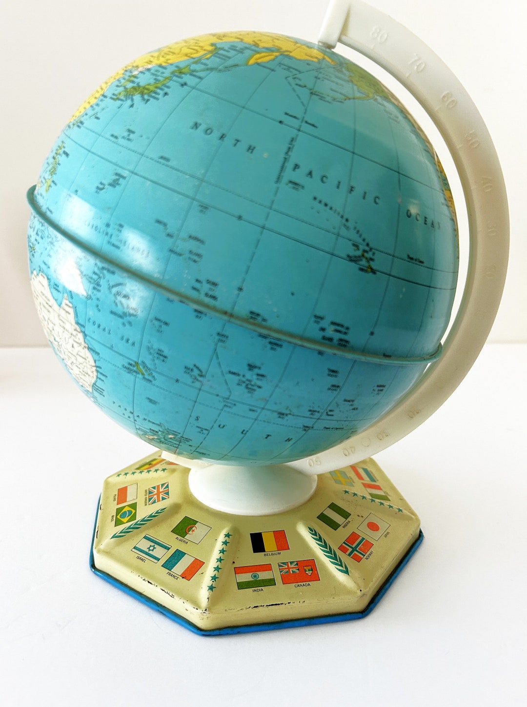 Vintage Tin Globe J. Chen Co. Country Flags - Etsy