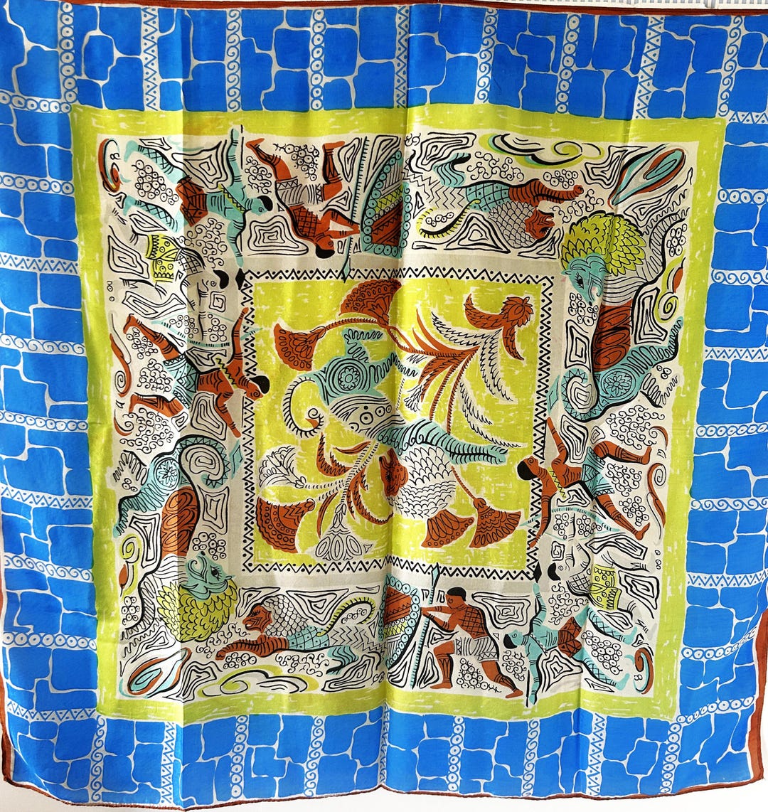 Vintage Silk Scarf Egyptian Warriors and Lions - Etsy