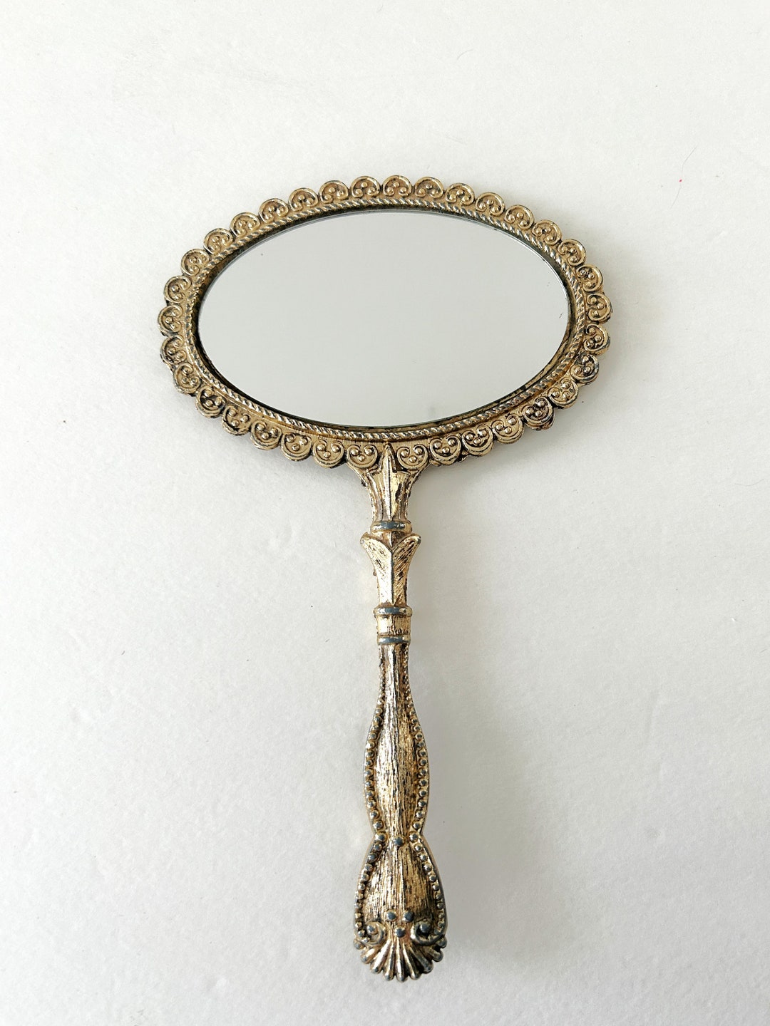 Vintage Metal Oval Hand Mirror - Etsy
