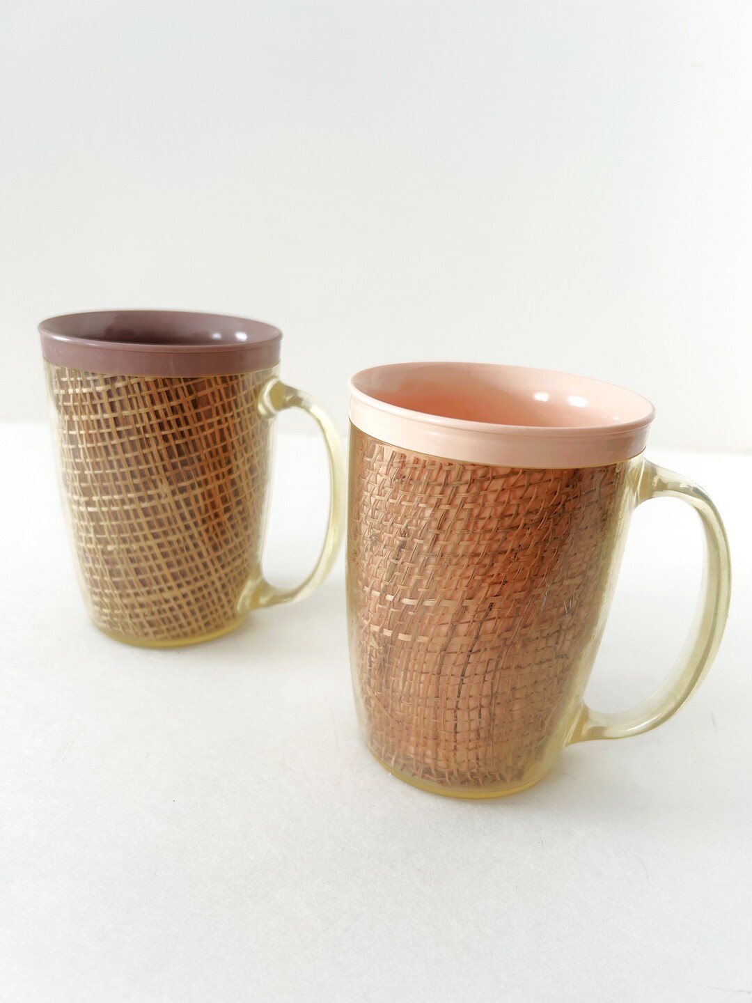 Vintage Retro Raffiaware Thermo/serve Burlap Mugs Set of 2 - Etsy