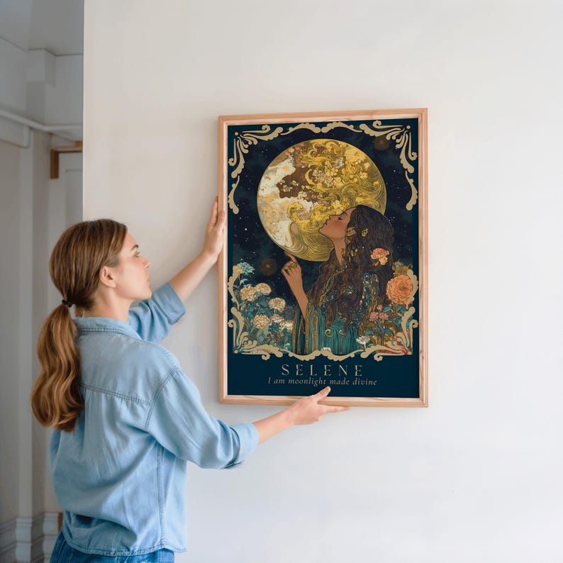 Selene Goddess Wall Art — Art Nouveau Divine Feminine Poster, Moonlight ...