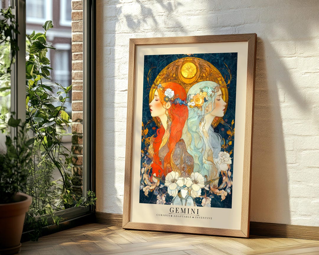 Gemini Zodiac Goddess Poster | Divine Feminine Art Nouveau Print ...