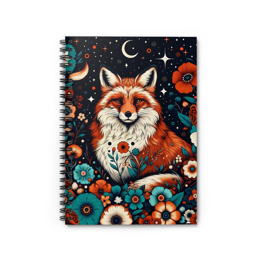Fox Spiral Notebook, Back to School Journal, Cosmic Fox Print, Cute Fox ...