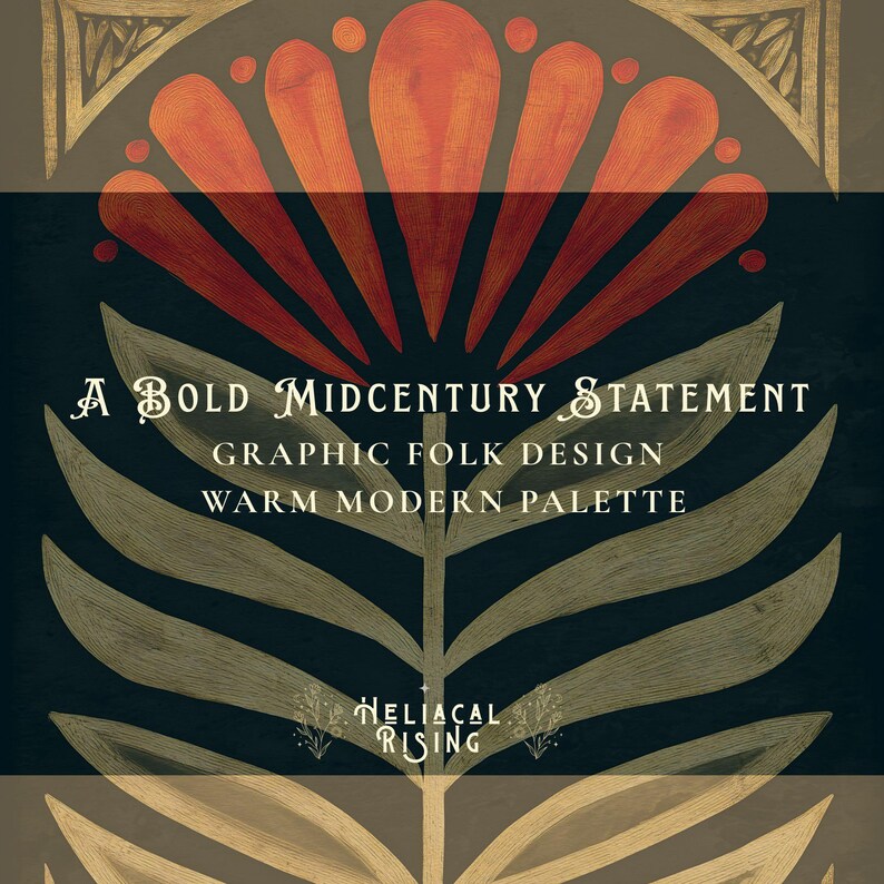 Mid-century Floral Wall Art | Graphic Folk Botanical Print | Warm ...