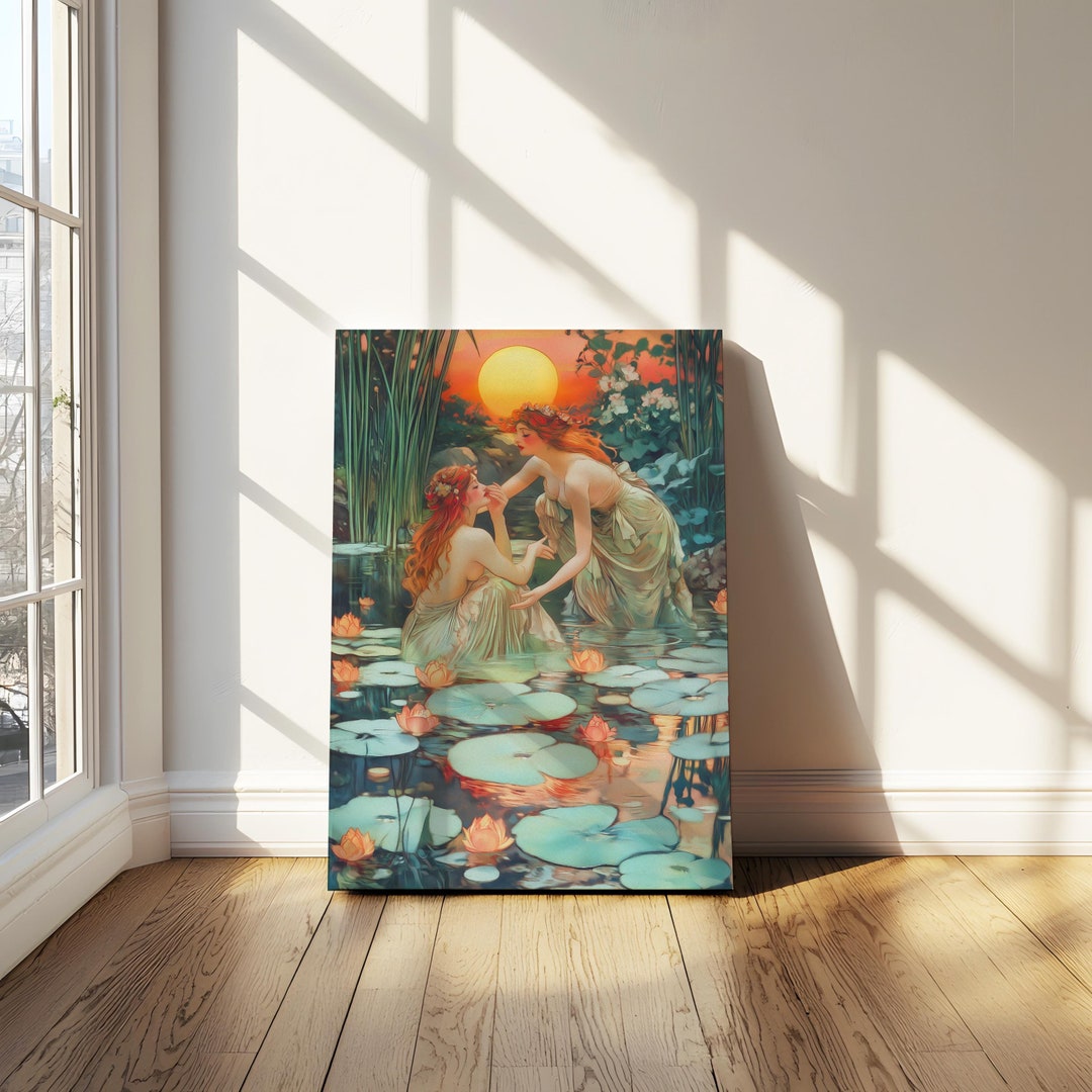 Art Nouveau Water Nymph Oil Painting Soft Pastel Sunset With Water ...