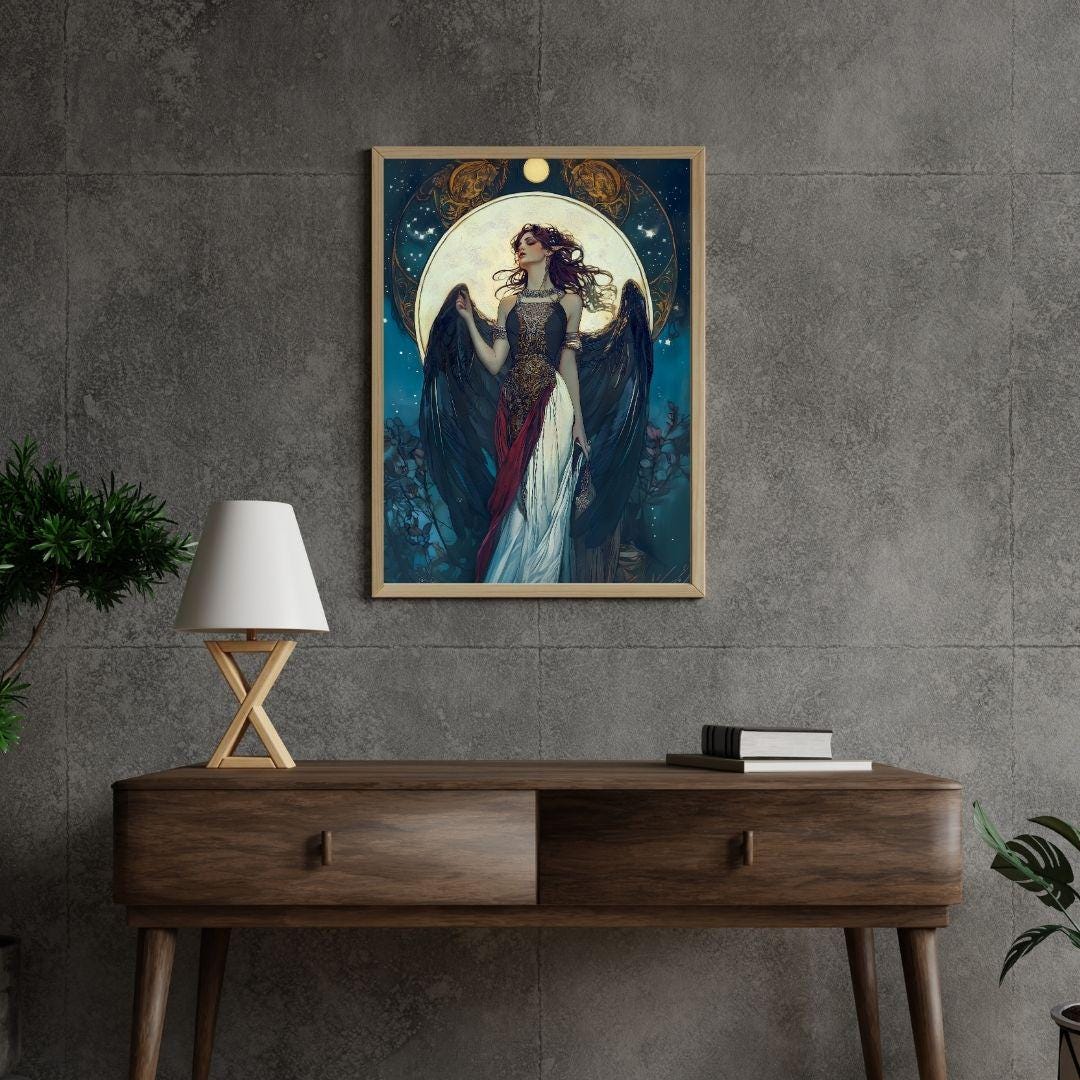 Lilith Goddess Print, Vintage Style Art Nouveau Print, Divine Feminine ...