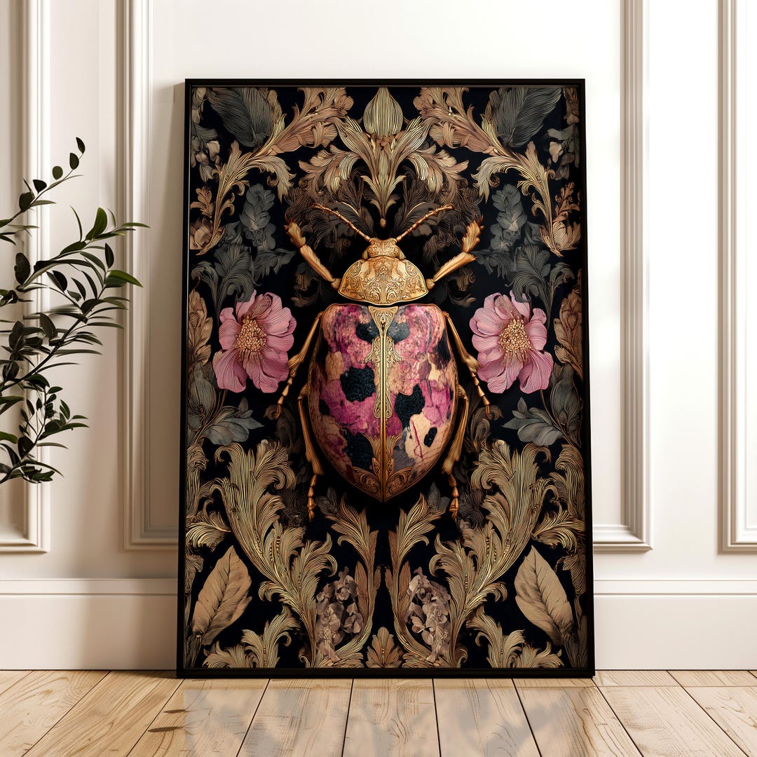 Ornate Ladybug Art Print: Vintage Gothic Floral Decor - Etsy