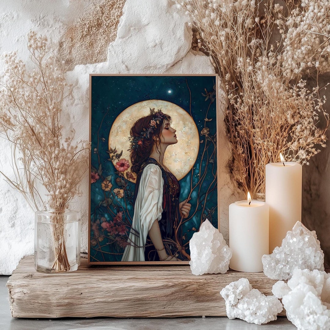 Artemis Print - Art Nouveau Greek Goddess of Hunting, Moon Goddess Wall ...