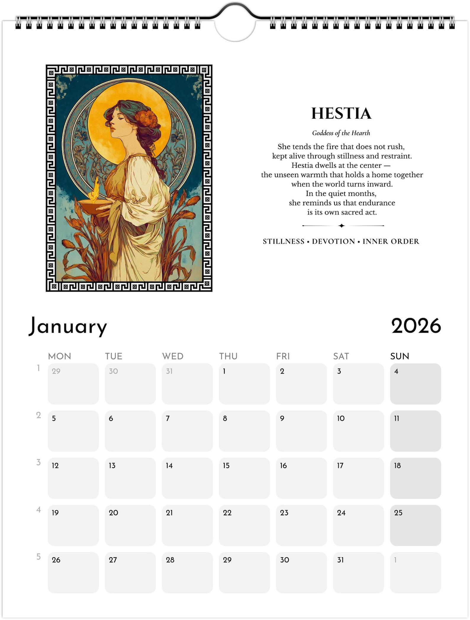 Greek Goddesses Calendar 2026 – Art Nouveau Wall Calendar With ...