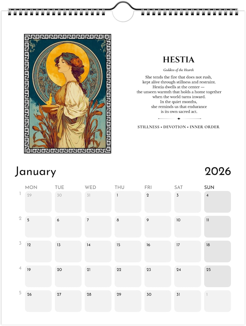 Greek Goddesses Calendar 2026 – Art Nouveau Wall Calendar With ...