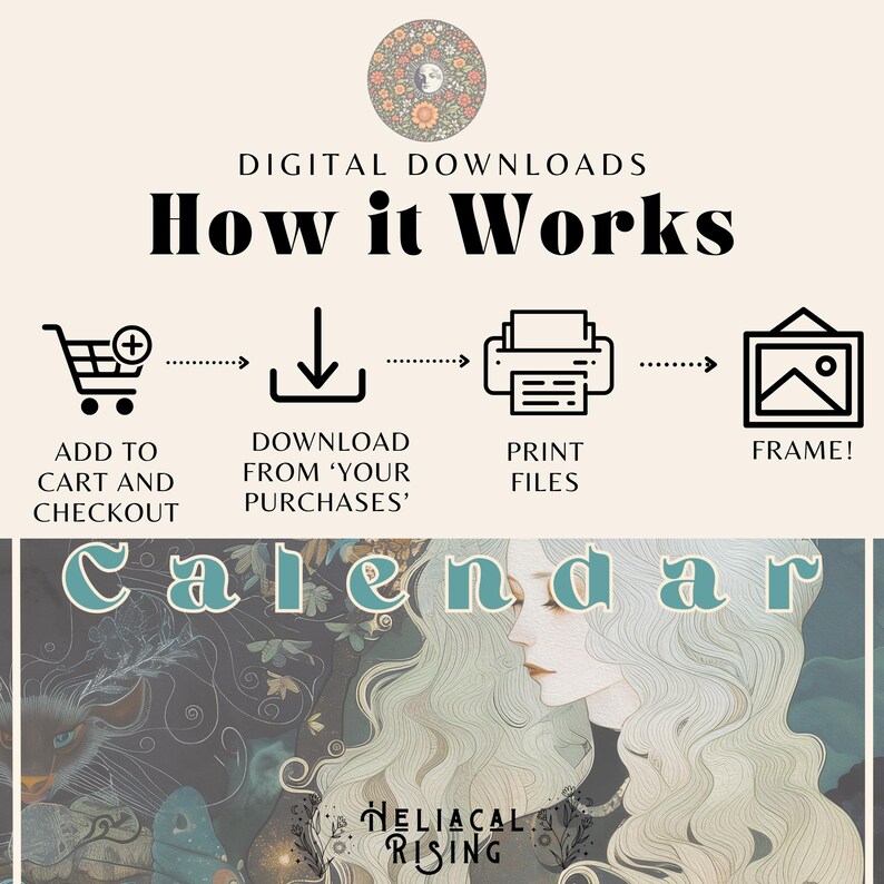Circe Lunar Calendar 2026 – Art Nouveau Moon Phase Print (digital ...