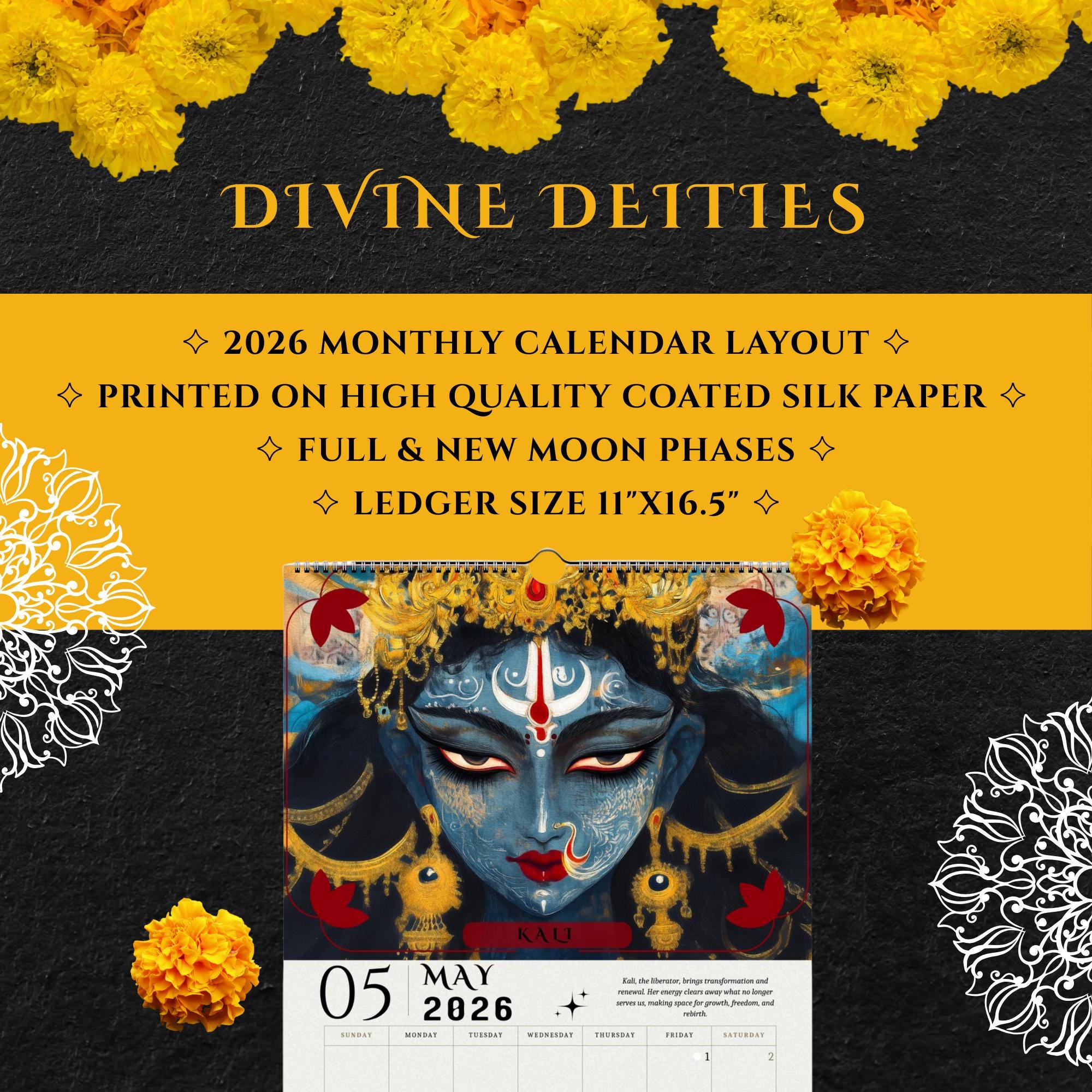Hindu Deities 2026 Calendar: Spiritual Art Goddesses Ledger Sized ...