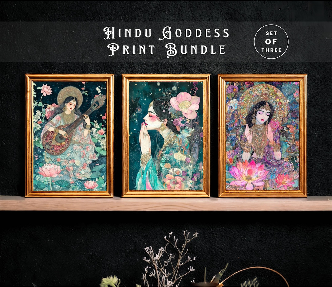 Hindu Goddesses Art Print Set: Tridevi, Saraswati, Lakshmi, Parvati ...