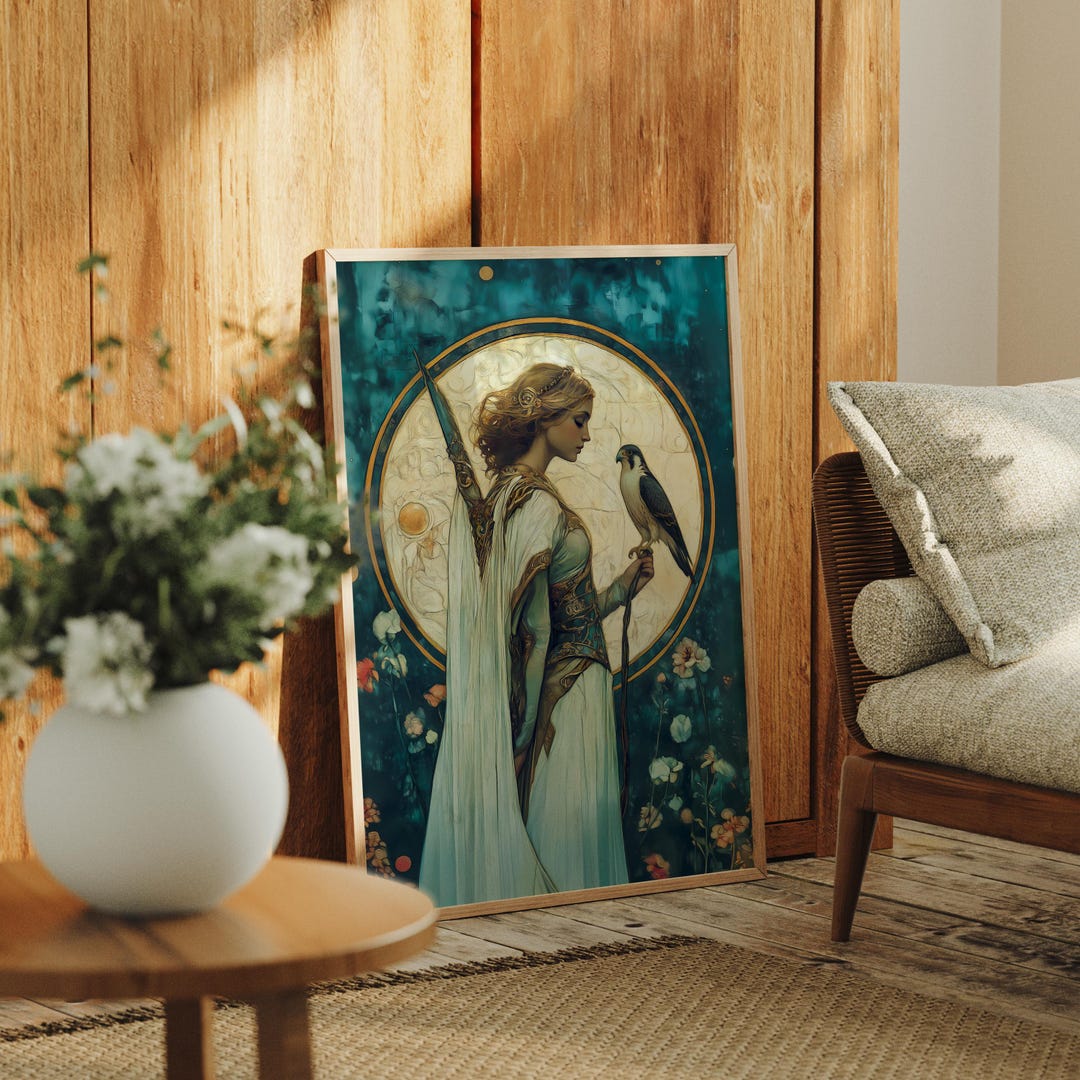 Freya Art Nouveau Print – Norse Goddess With Falcon, Warrior Painting ...