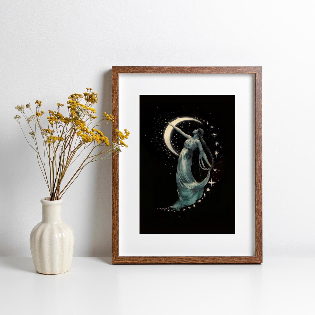Vintage Style Art Nouveau Instant Download | Crescent Moon Witch Art ...