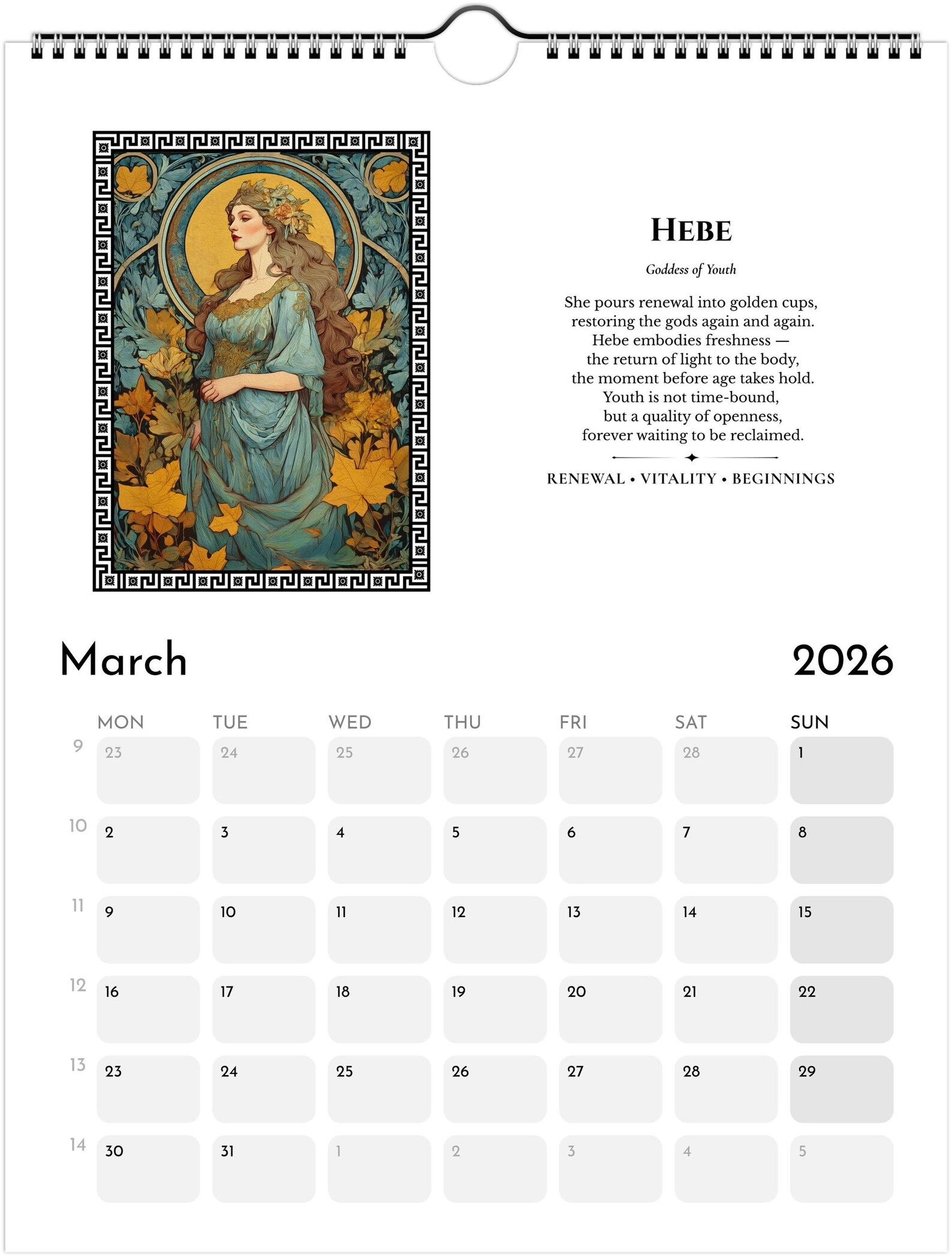 Greek Goddesses Calendar 2026 – Art Nouveau Wall Calendar With ...