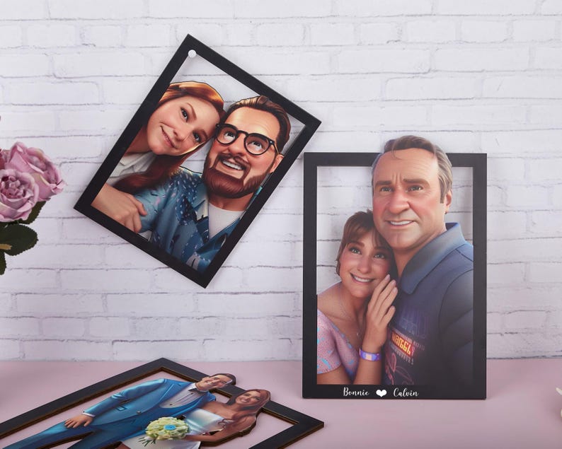 Custom Family Pixar Style 3D Photo Frame,3d Wooden Cartoon Family Mural ...