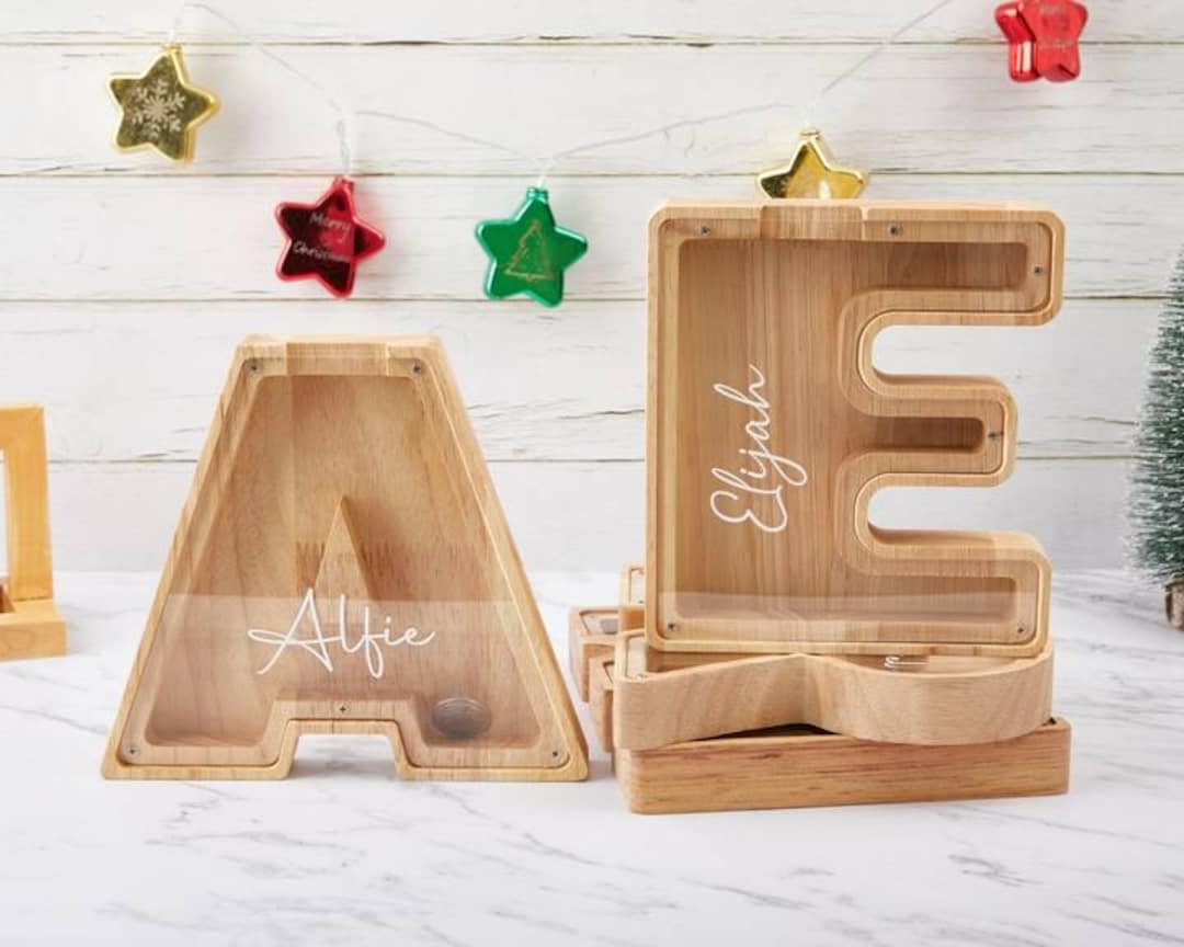 Custom Initial Coin Bank With Name, Wooden Letter Piggy Bank,wooden ...